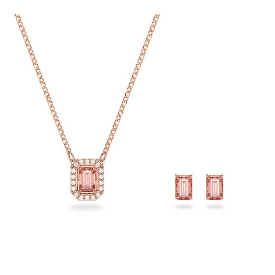 Conjunto Millenia, Swarovski Zirconia com lapidação octogonal, Rosa ...