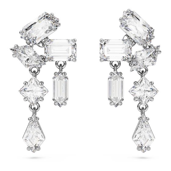 Brincos compridos Mesmera, Combinação de lapidações, Branco, Banhado a ...